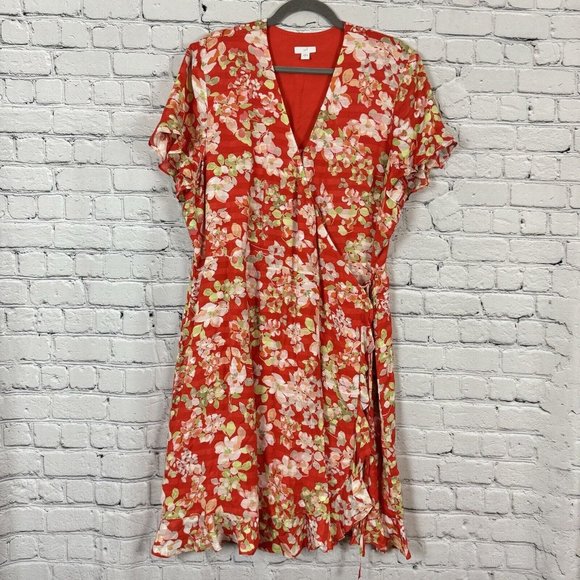 J. Jill | Dresses | J Jill Red Silky Floral Short Sleeve Lightweight ...